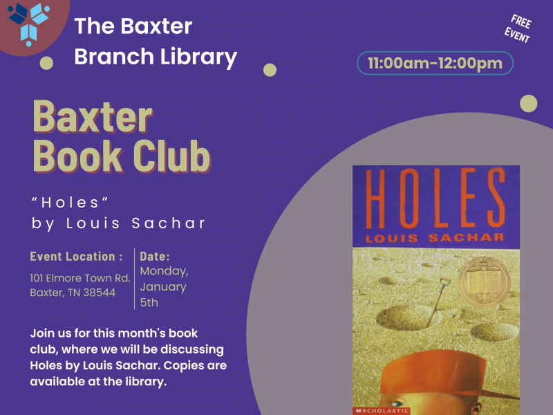 Baxter Book Club – Holes by Louis Sachar. – Mon, Jan 5, 2026 11:00am ...