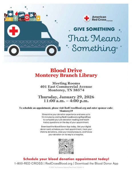 American Red Cross Blood Drive – Thu, Jan 29, 2026 11:00am – 4:00pm ...