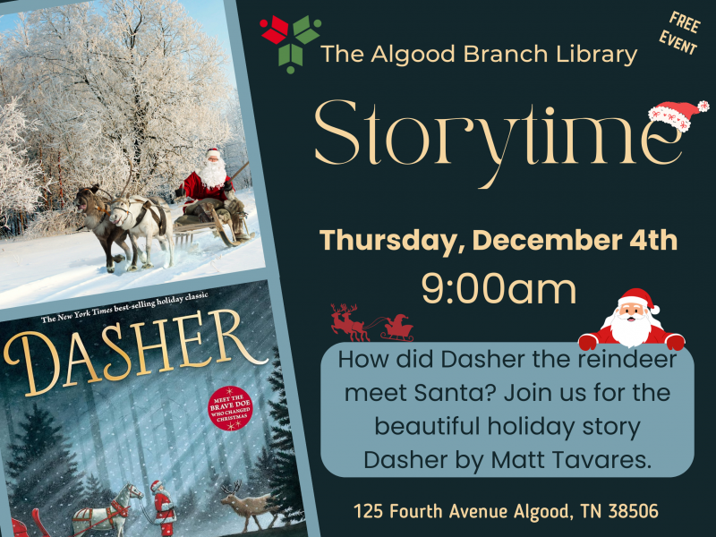 Storytime: Dasher – Thu, Dec 4, 2025 9:00am – 10:00am @ The Algood ...