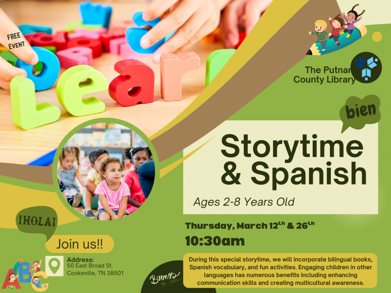 Storytime & Spanish: Ages 2-8 – Thu, Mar 12, 2026 10:30am – 11:00am ...