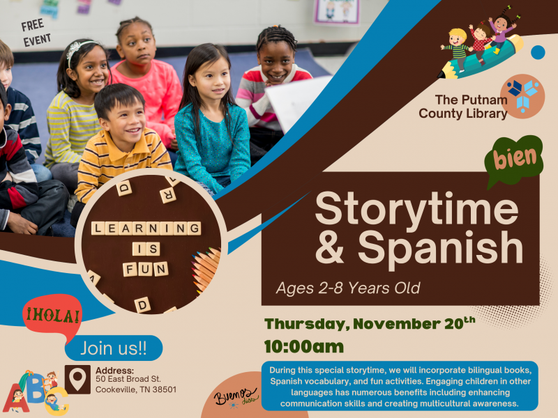 Story Time & Spanish: Ages 2-8 – Thu, Nov 20, 2025 10:00am – 11:00am ...