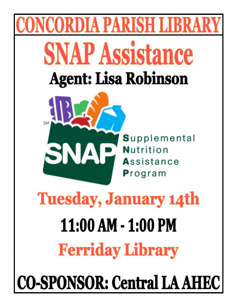 Concordia Parish Library Presents: SNAP – Tue, Jan 14, 2025 11:00am – 1 ...